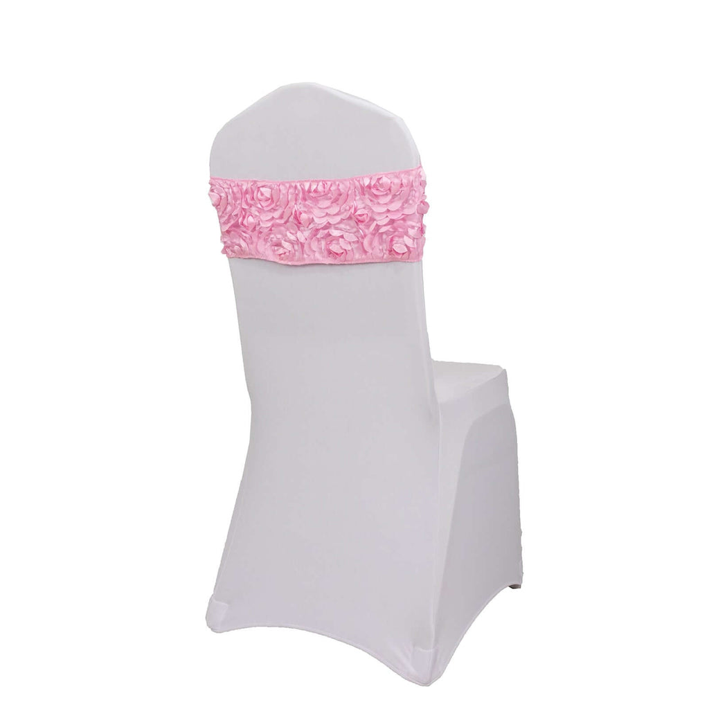 Rosette Satin Chair Sashes 6"x14" Pink | TableclothsFactory