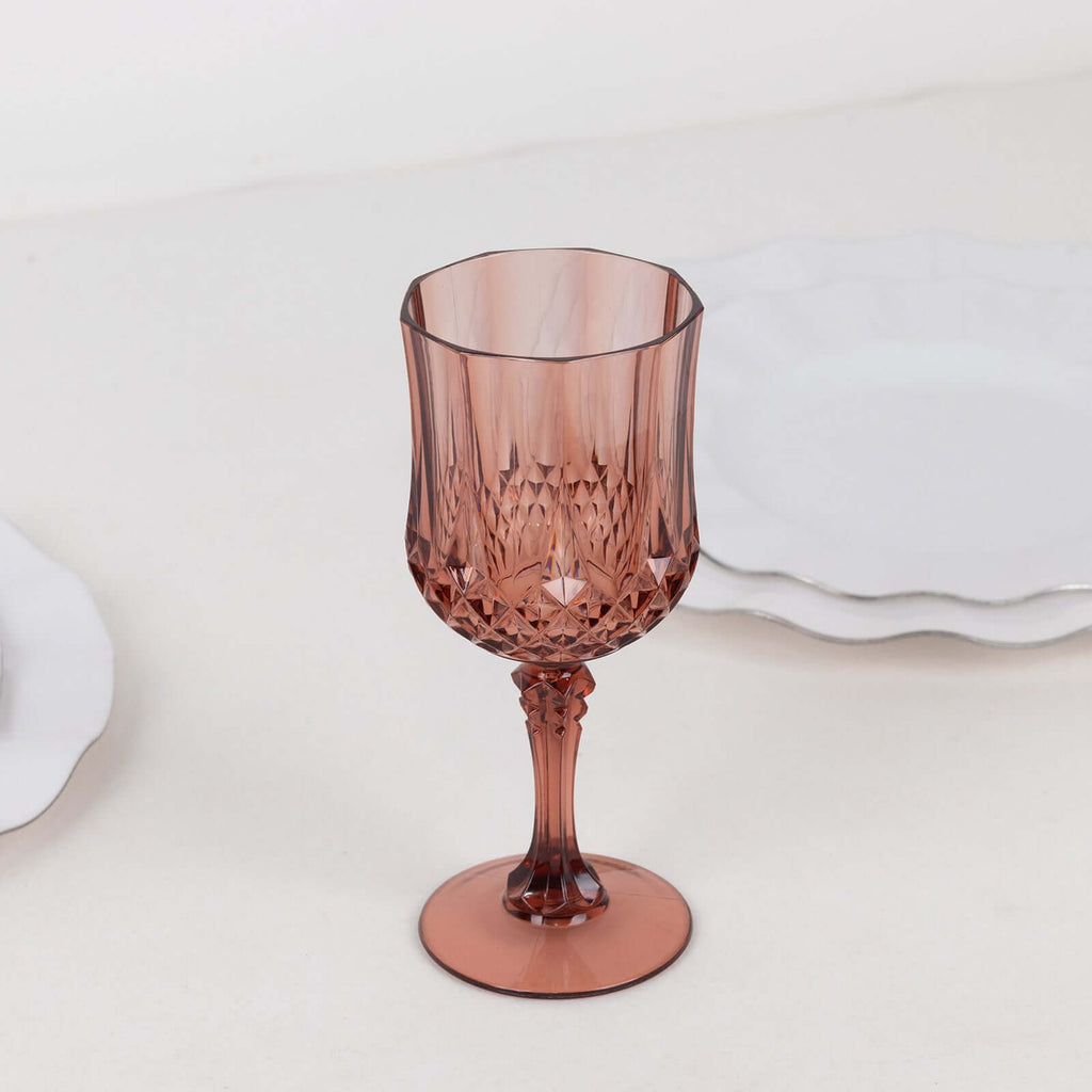 Crystal Cut Wine Goblets Dusty Rose 8oz | TableclothsFactory