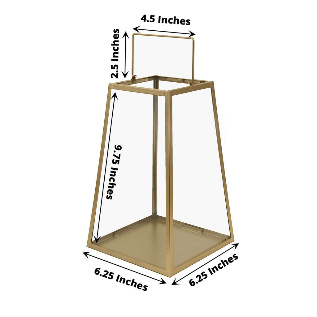 Trapezoid Metal Candle Lantern Gold 10" | TableclothsFactory