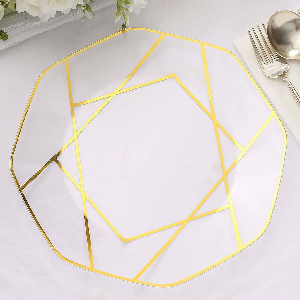 Plastic 10" Octagon Dinner Plates Clear | TableclothsFactory