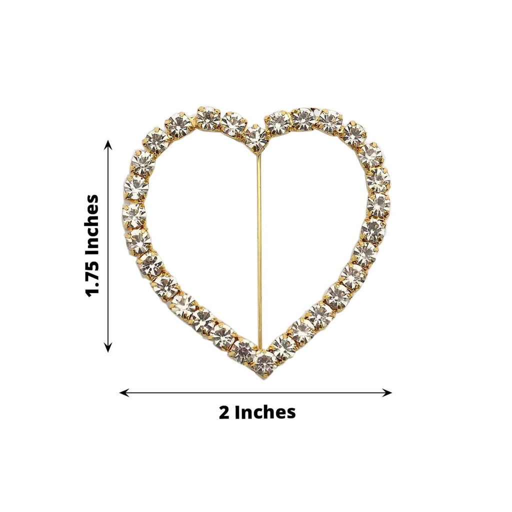 Rhinestone Heart Sash Buckle 2" Gold | TableclothsFactory