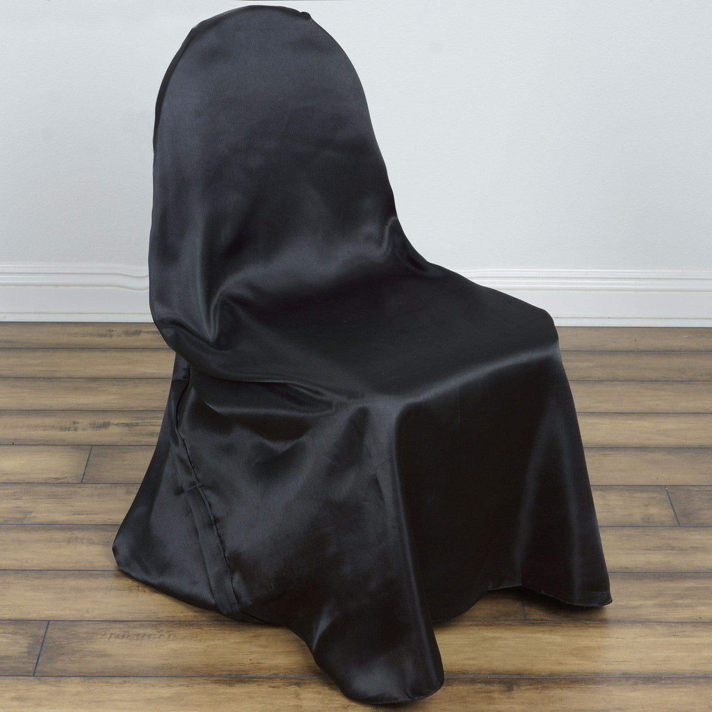 Satin Self-Tie Universal Chair Cover Black | TableclothsFactory