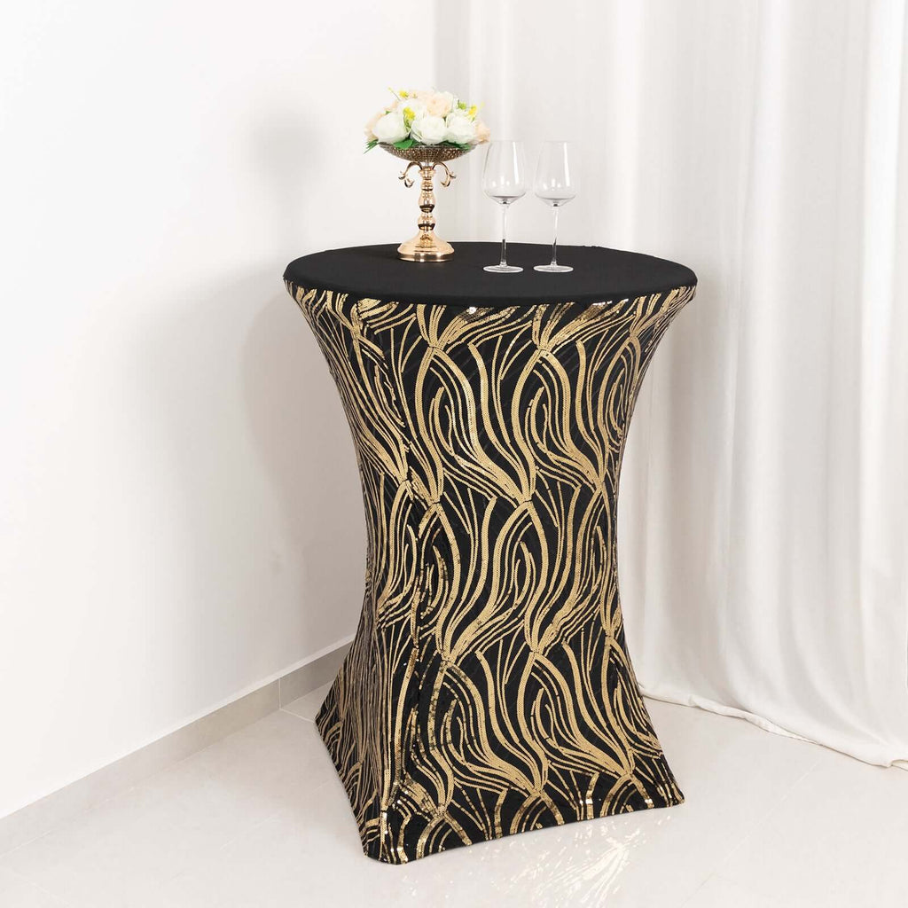 Cocktail Table Cover Sequins 32" Black/Gold | TableclothsFactory