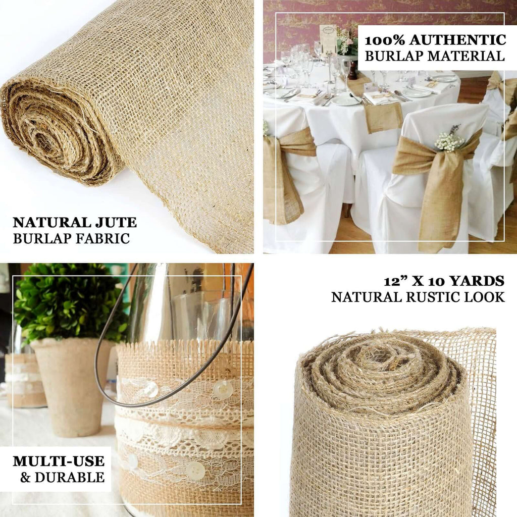Natural Jute Burlap Fabric Roll 12"x10 Yards | TableclothsFactory