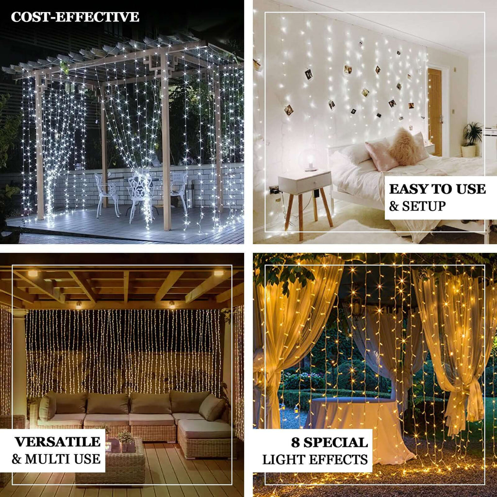 10ft Warm White 300 LED Icicle Curtain Lights | TableclothsFactory