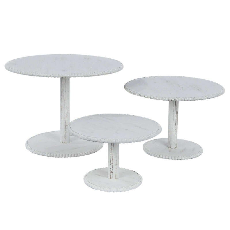 3-Tier Beaded Rim Wooden Cake Stands Whitewash | TableclothsFactory