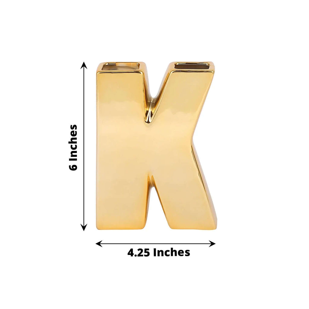 6" Ceramic Vase Letter "K" Gold | TableclothsFactory