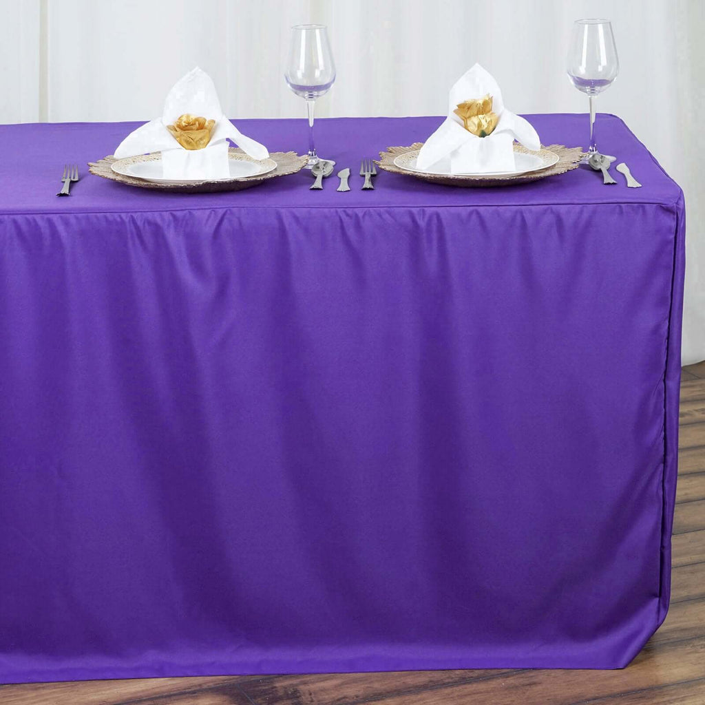 Fitted Polyester Tablecloth 72"x30" Purple | TableclothsFactory