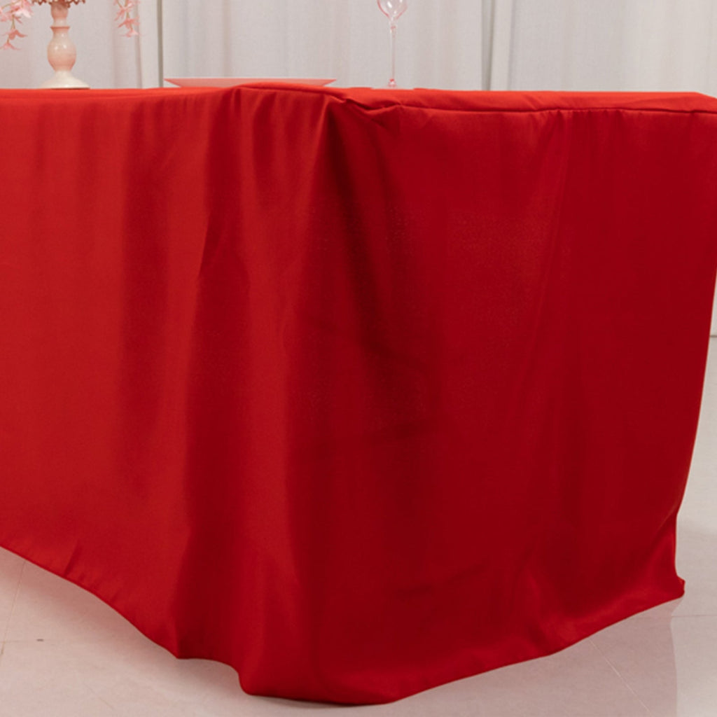 Fitted Red Polyester Tablecloth 96"x30" | TableclothsFactory