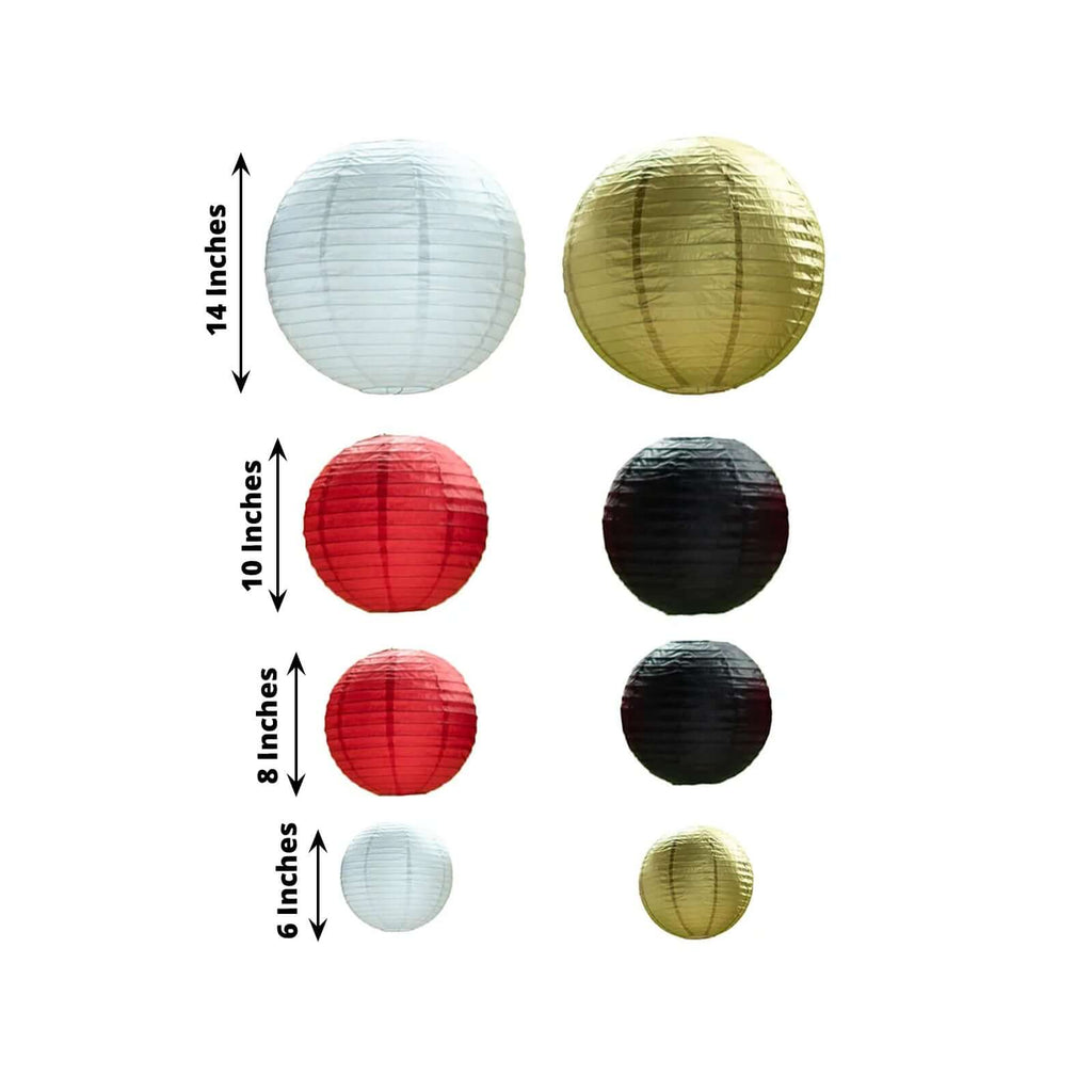 Mixed Red Gold Hanging Paper Lanterns Set of 8 | TableclothsFactory