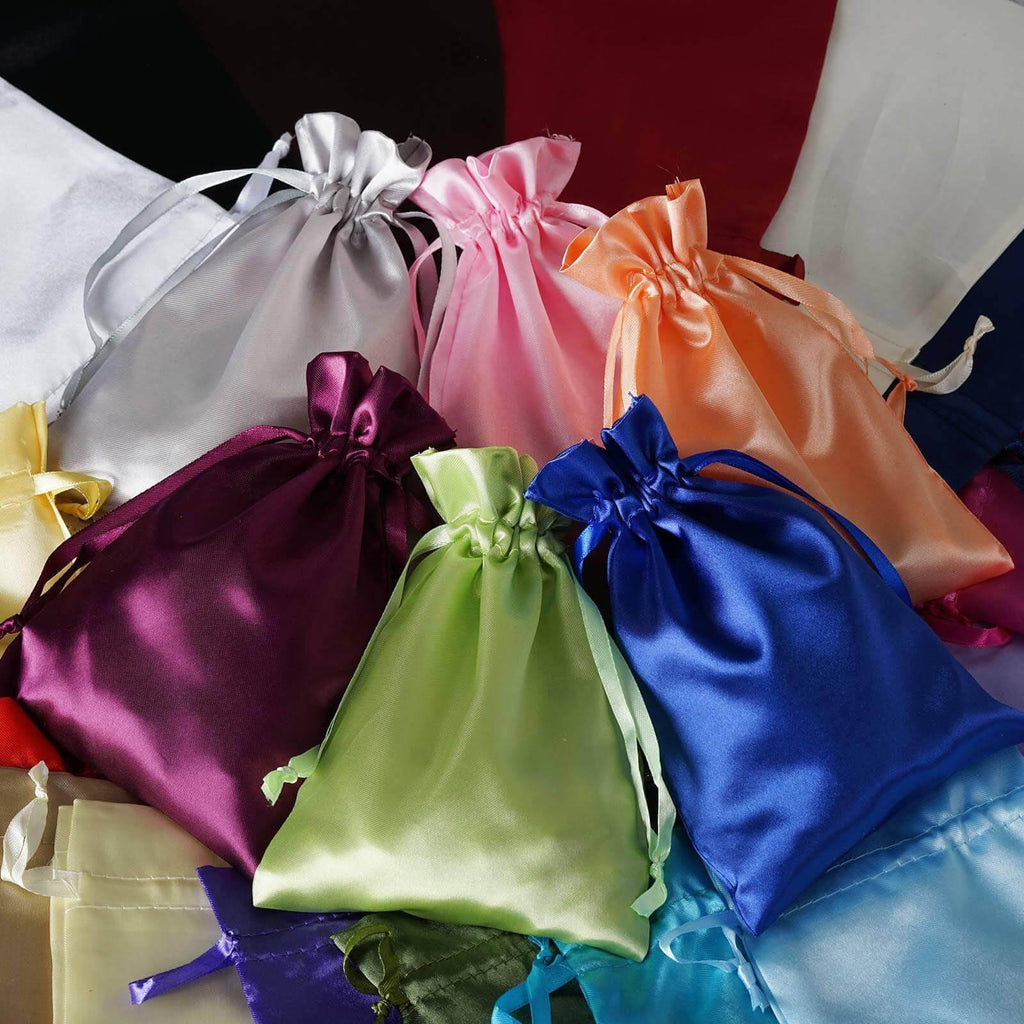 5x7 Black Satin Drawstring Gift Bags - 12 Pack | TableclothsFactory