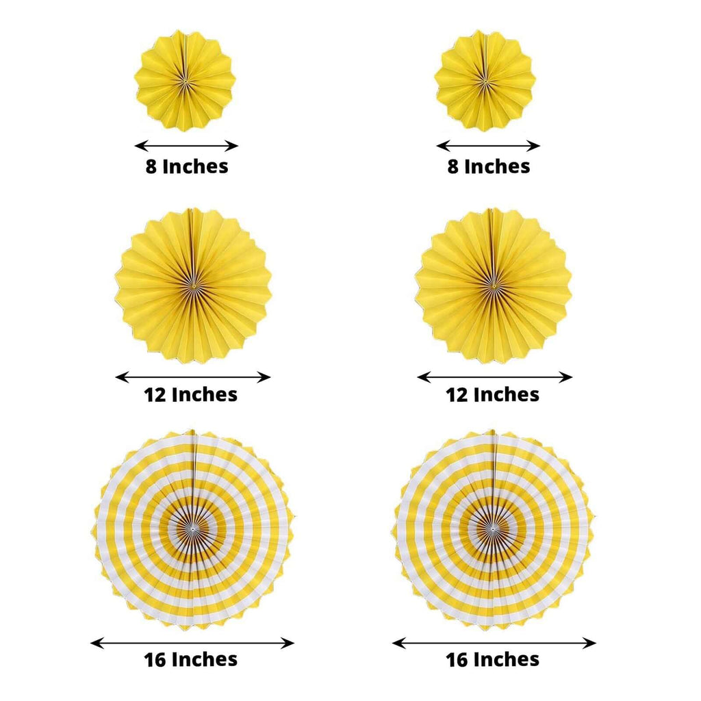 Yellow Hanging Paper Fan Decorations Set of 6 | TableclothsFactory
