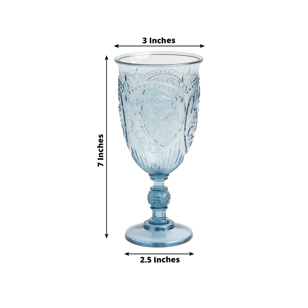 10oz Dusty Blue Embossed Wine Glasses | TableclothsFactory
