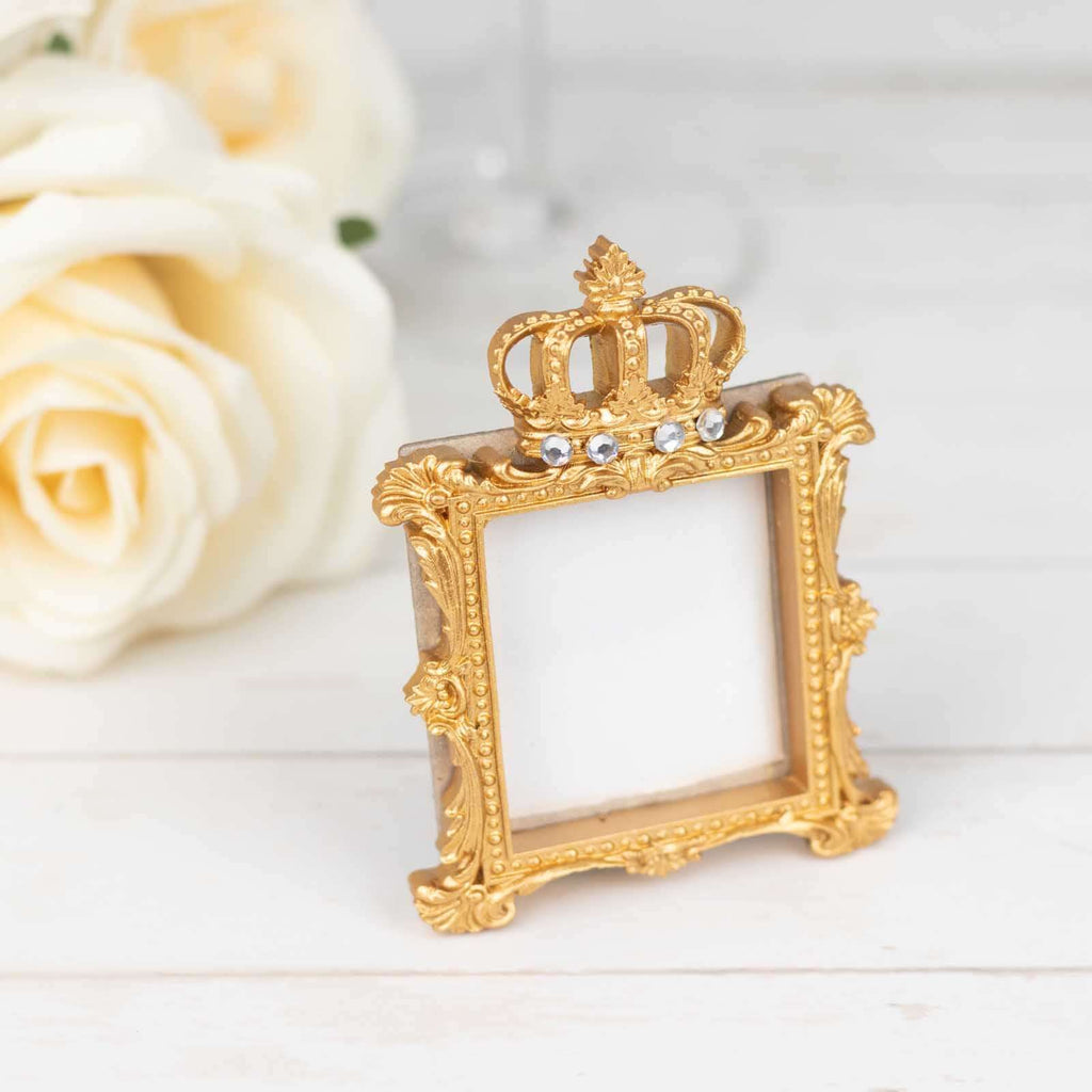 Resin Royal Crown Picture Frame Gold 3.5" | TableclothsFactory