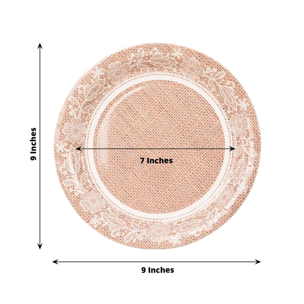 Burlap Print Paper 9" Dinner Plates Natural | TableclothsFactory