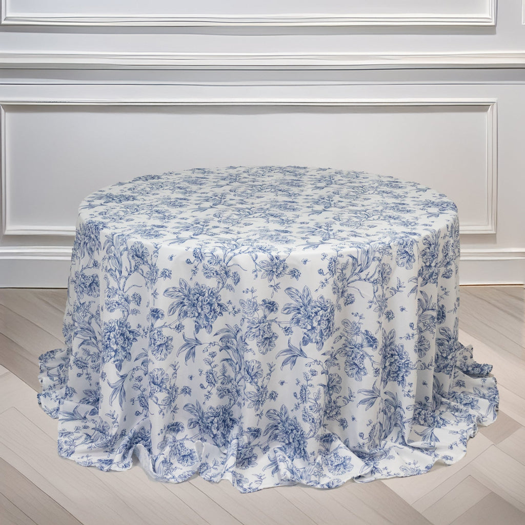 Polyester 132" Tablecloth Blue Toile | TableclothsFactory