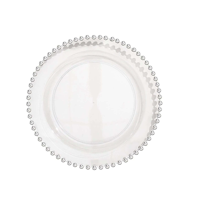 Beaded Rim Plastic 8" Salad Plates Clear/Gold | TableclothsFactory