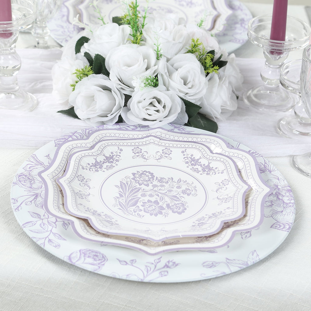 White Lavender Charger Plates 13" | TableclothsFactory