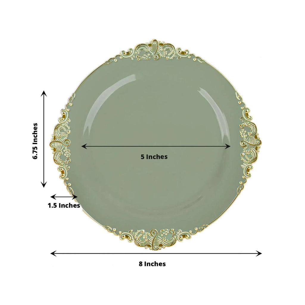 Embossed Rim Plastic 8" Salad Plates Dusty Sage Green/Gold ...