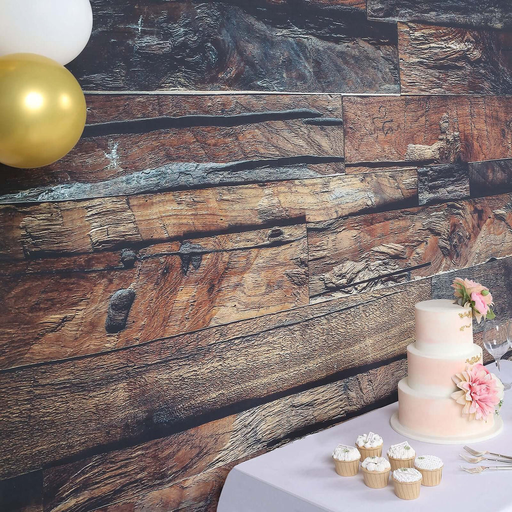 8ftx8ft Dark Brown 3D Wood Panel Backdrop | TableclothsFactory