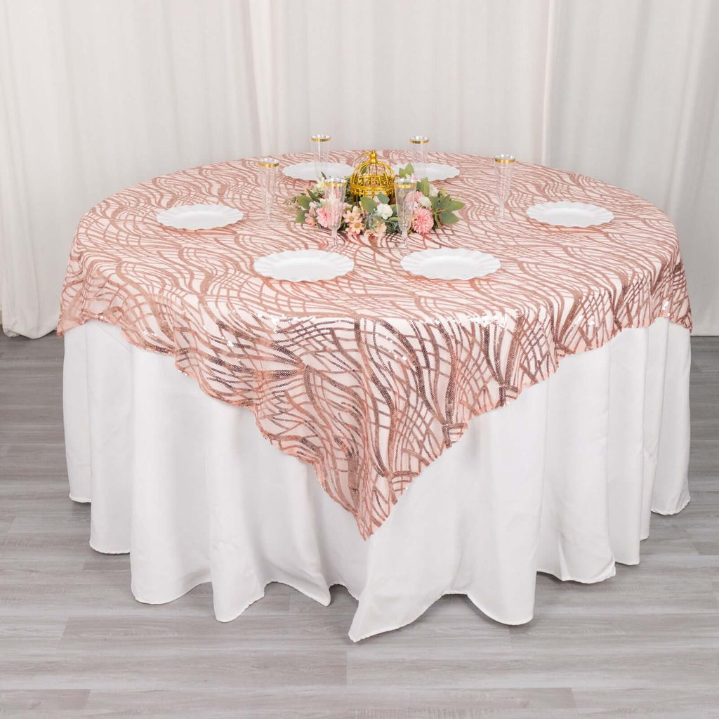 Wave Mesh Overlay 72"x72" Blush | TableclothsFactory