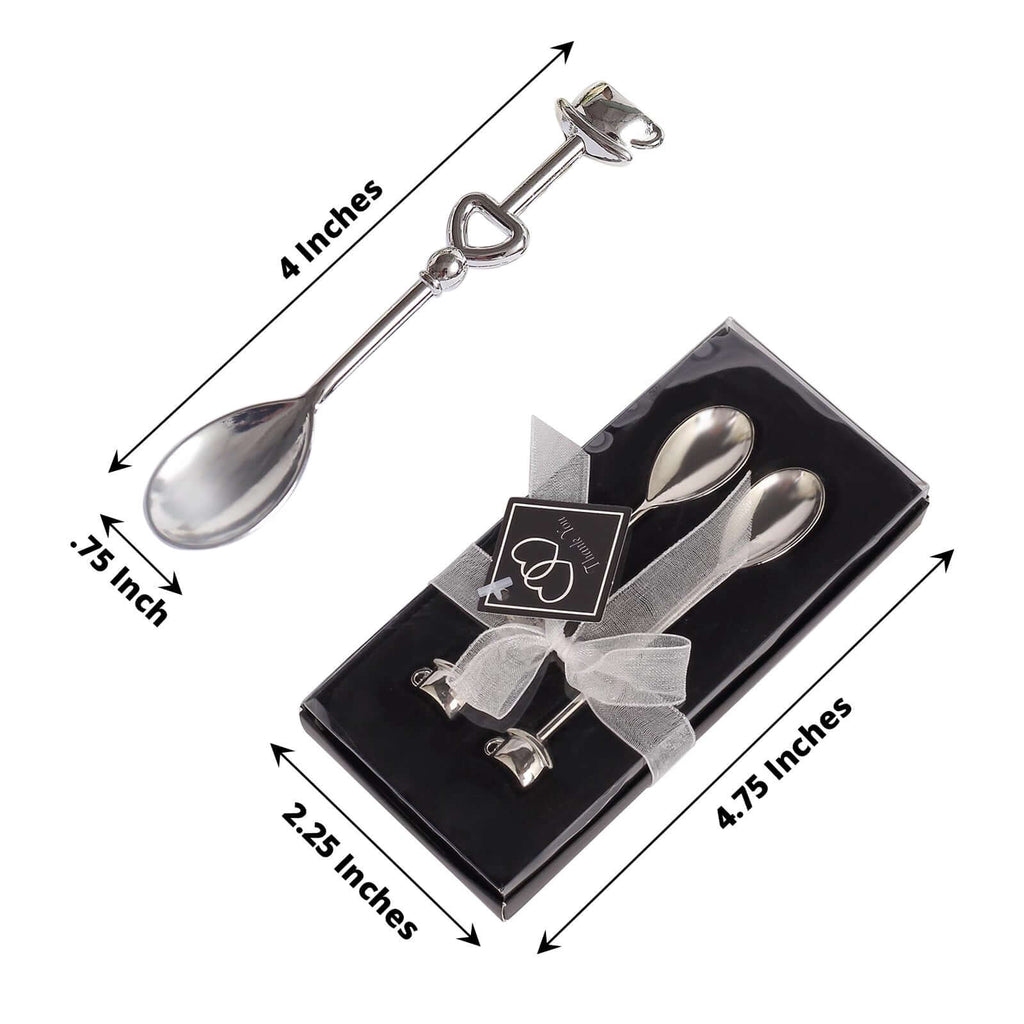 4" Silver Metal Couple Coffee Spoon Set | TableclothsFactory