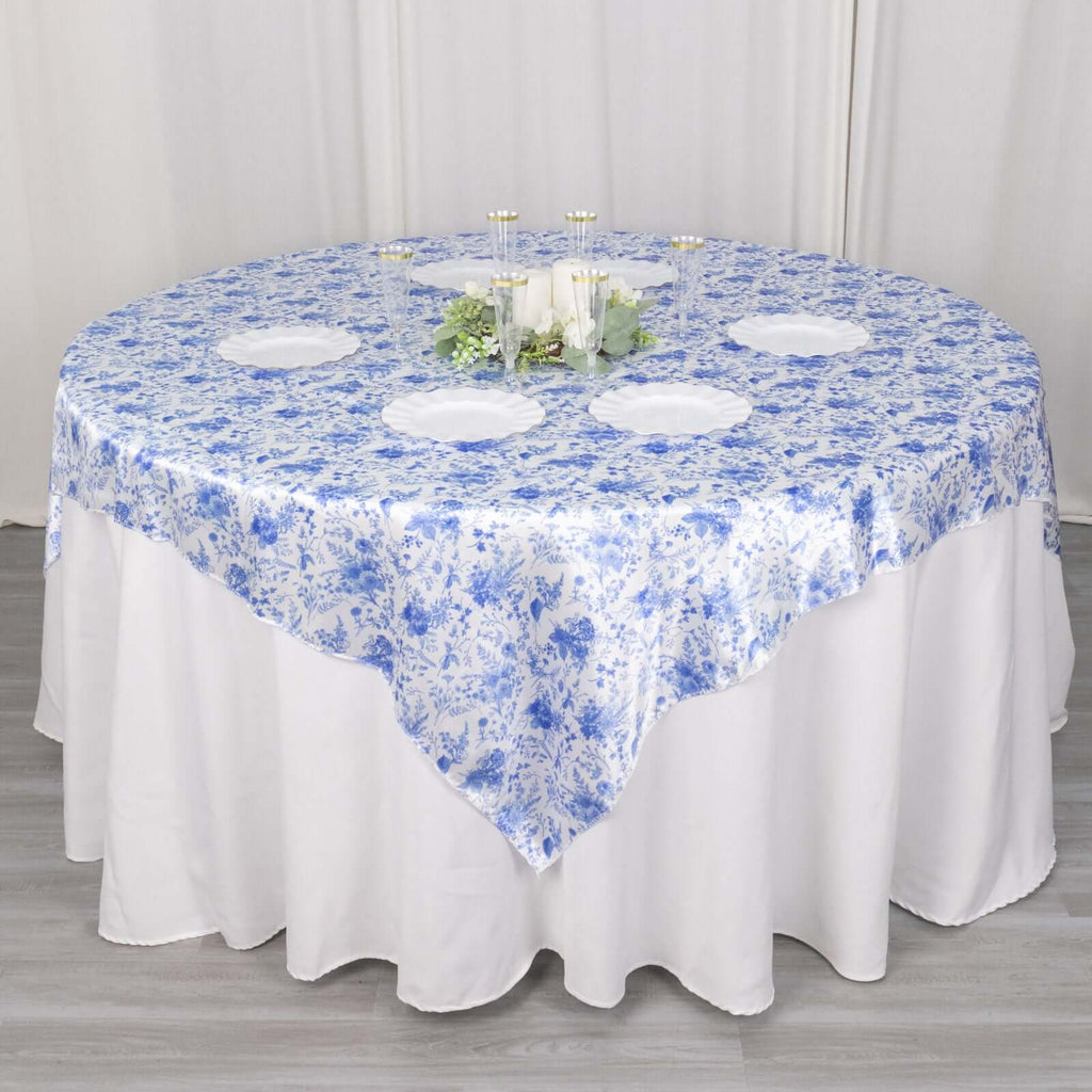 Toile Satin Overlay 72"x72" Blue by TableclothsFactory.com
