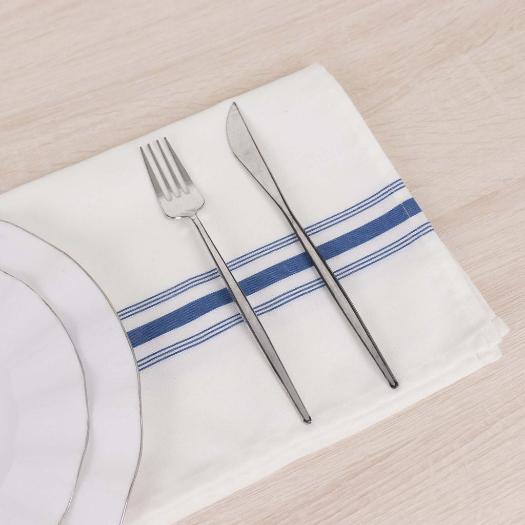 Polyester Bistro Napkins 18"x22" Blue Stripes | TableclothsFactory