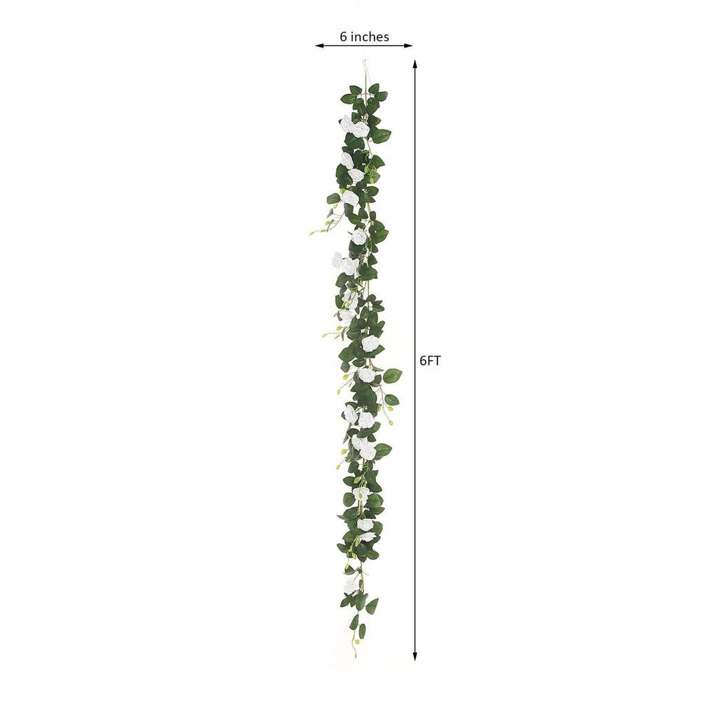 6ft White Artificial Silk Roses Flower Garland | TableclothsFactory