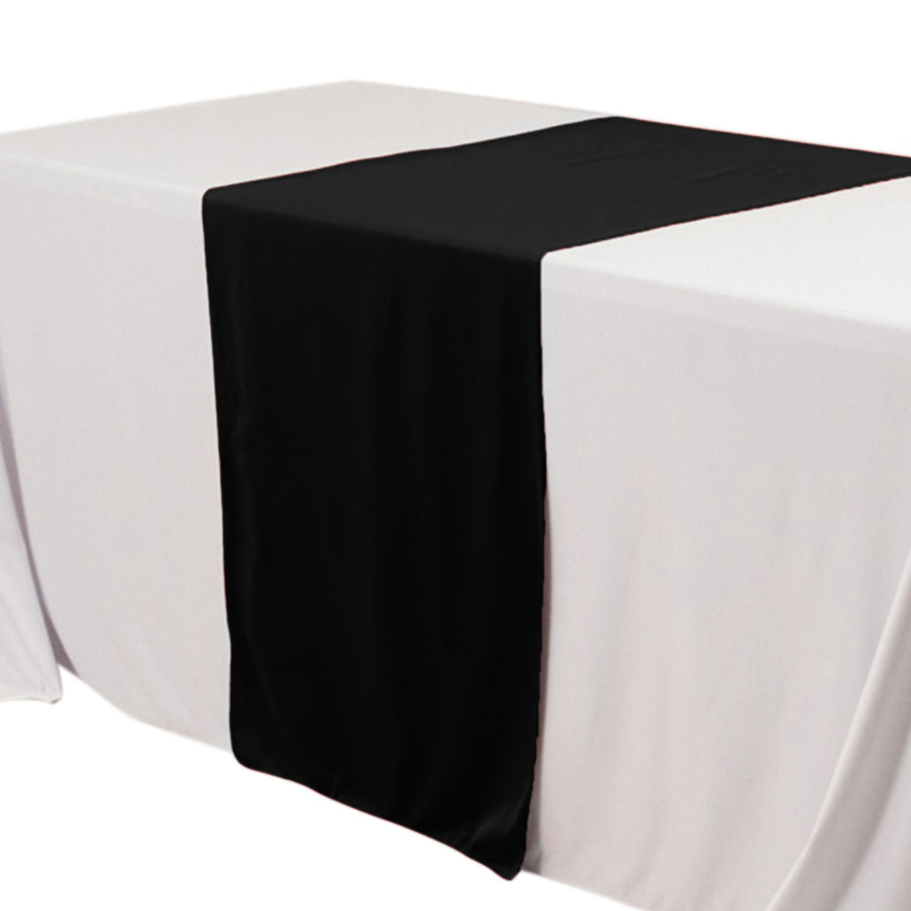 Wide Polyester Table Runner 24"x72" Black | TableclothsFactory
