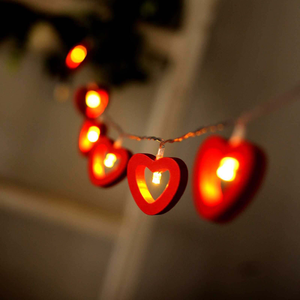 Red Wooden Heart String Lights 5ft | TableclothsFactory
