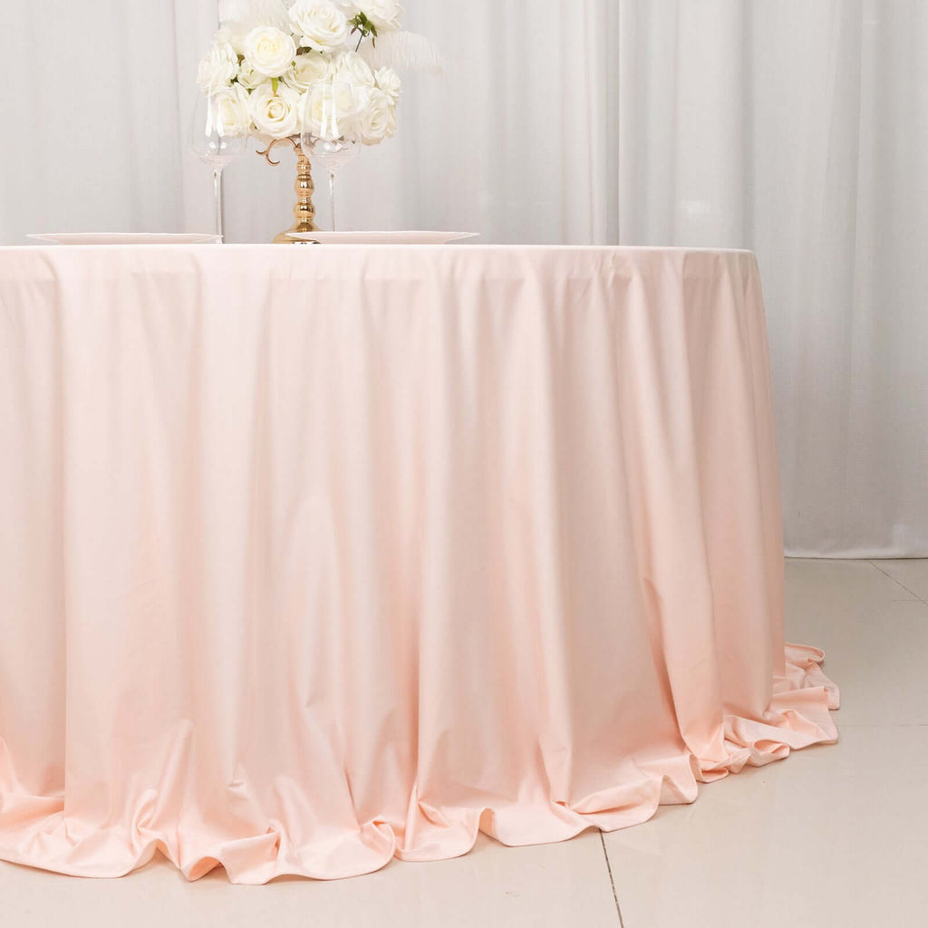 Premium Scuba Round Tablecloth 132" Blush | TableclothsFactory