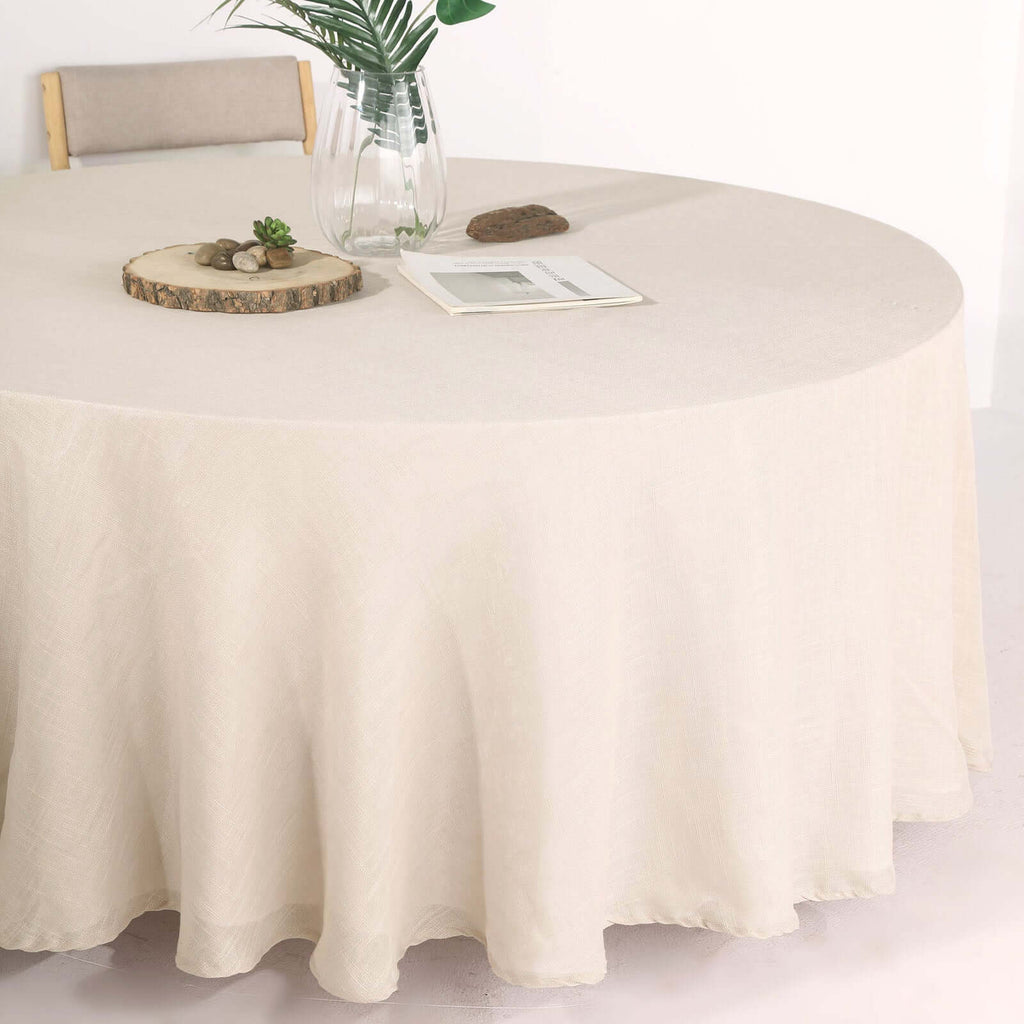 Faux Linen Round Tablecloth 120" Beige | TableclothsFactory