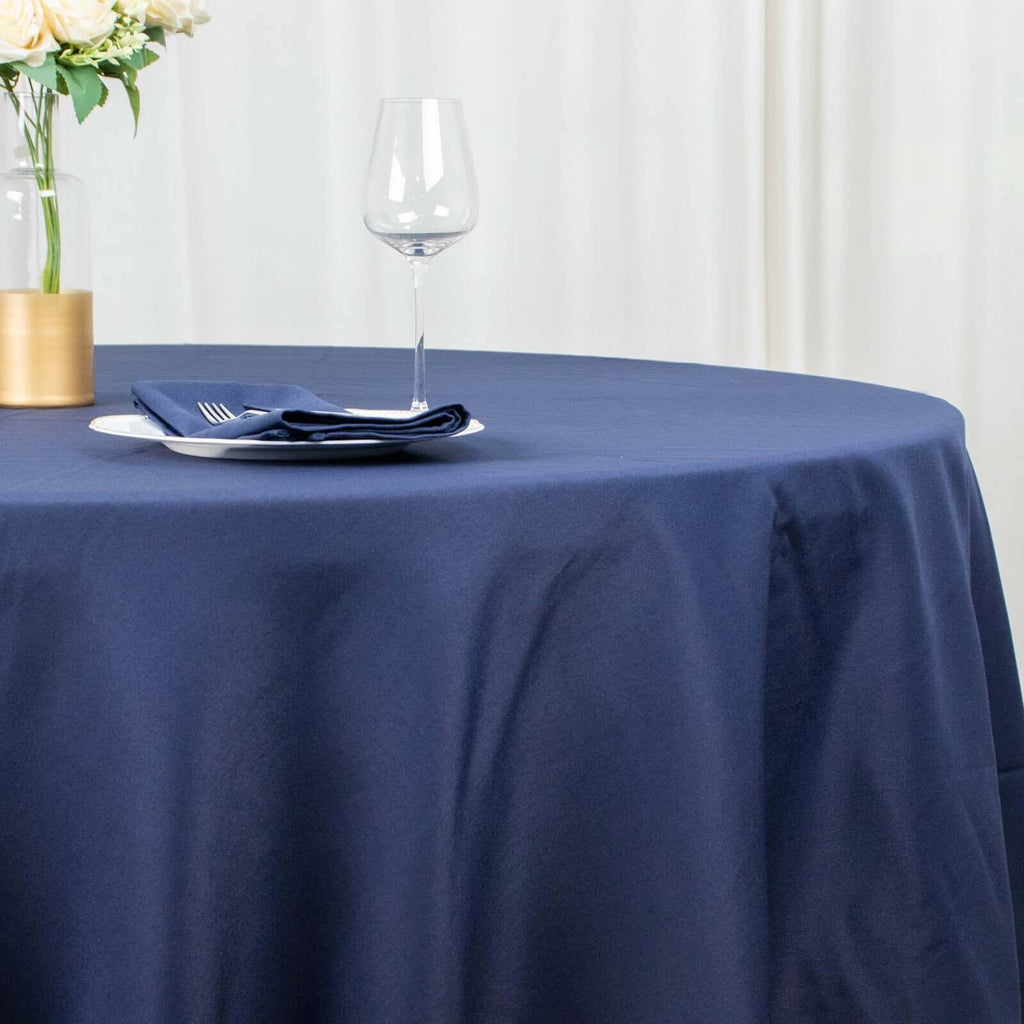 Premium Polyester Tablecloth 132" Navy Blue | TableclothsFactory