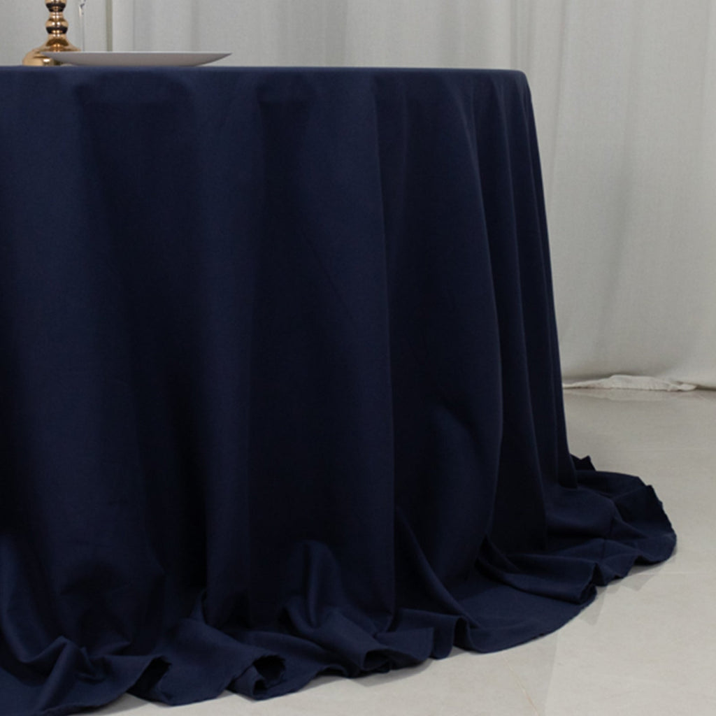 Cotton Blend Round Tablecloth 132" Navy | TableclothsFactory