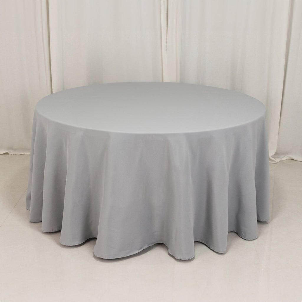 Premium Polyester Tablecloth 120" Silver | TableclothsFactory