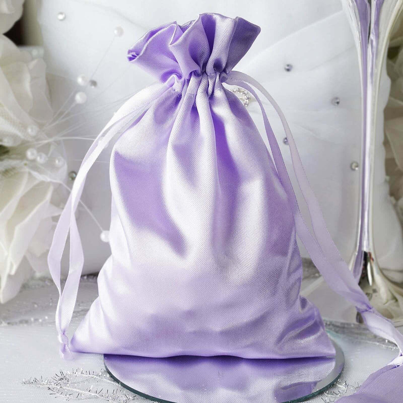 5x7 Black Satin Drawstring Gift Bags - 12 Pack | tableclothsfactory.com
