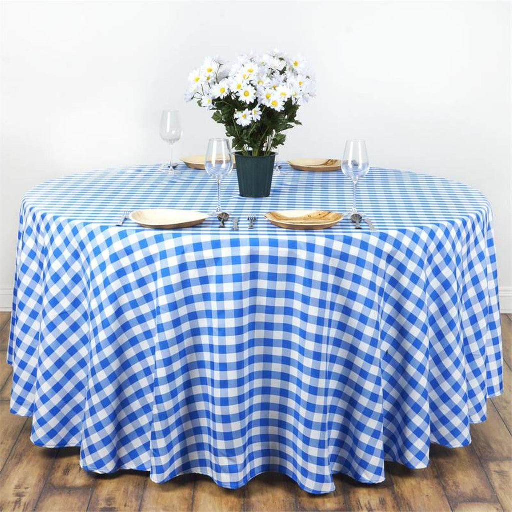 120 In White Blue Checkered Polyester Tablecloth 120-in-white-blue-checkered-polyester-tablecloth