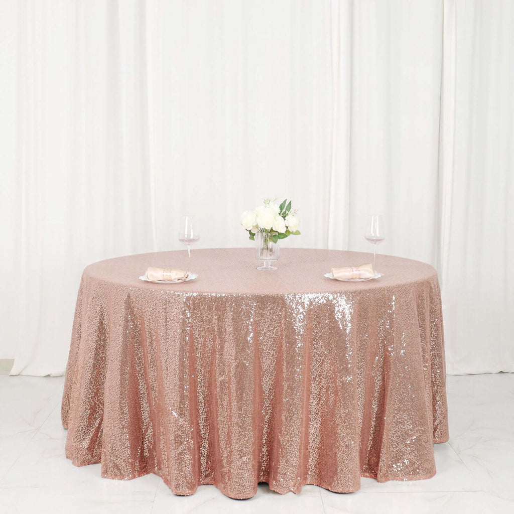 Sequin Round Tablecloth 120" Rose Gold by TableclothsFactory.com