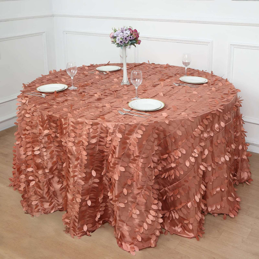 Leaf Taffeta Round Tablecloth 132" Terracotta by TableclothsFactory.com