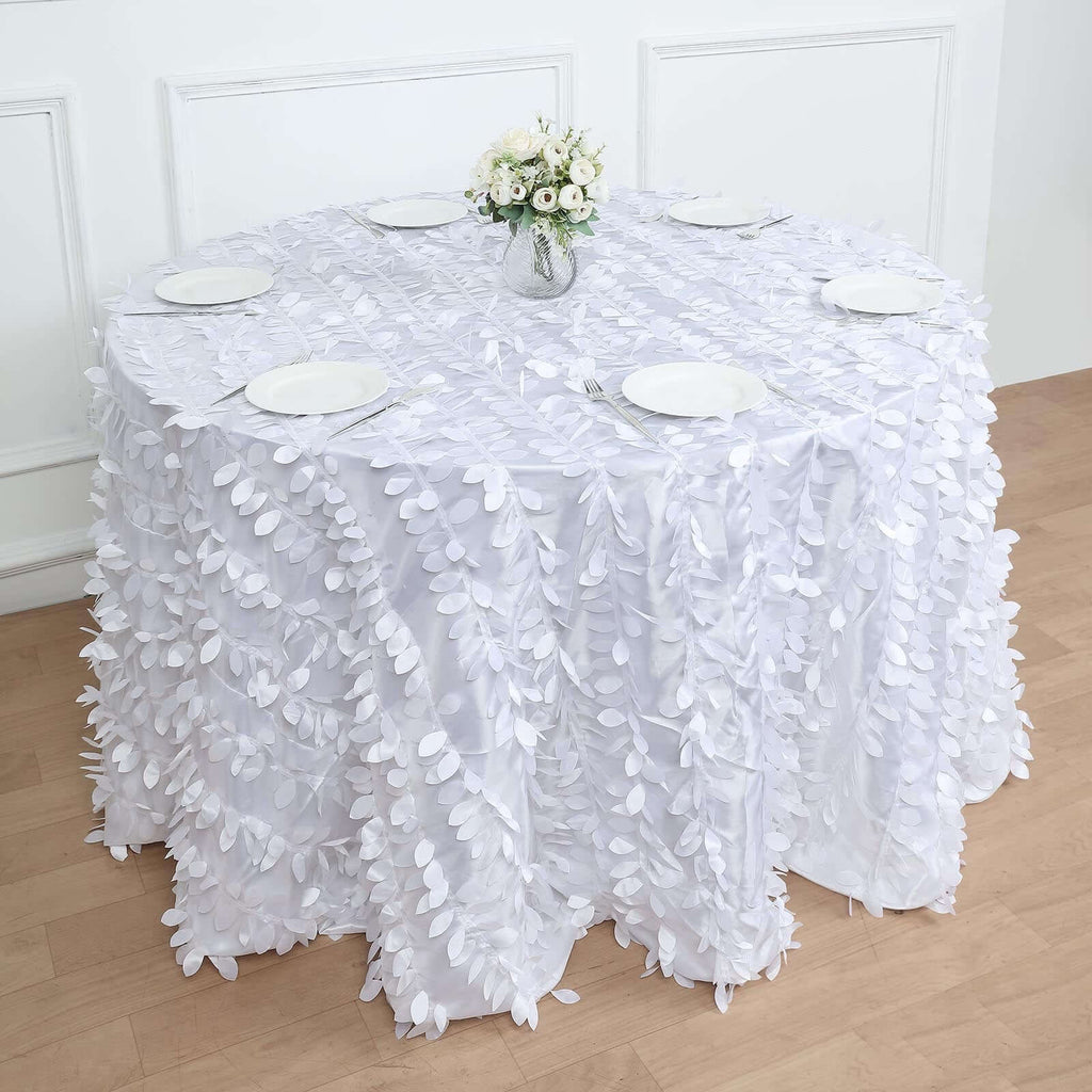 Leaf Taffeta Round Tablecloth 132" White by TableclothsFactory.com