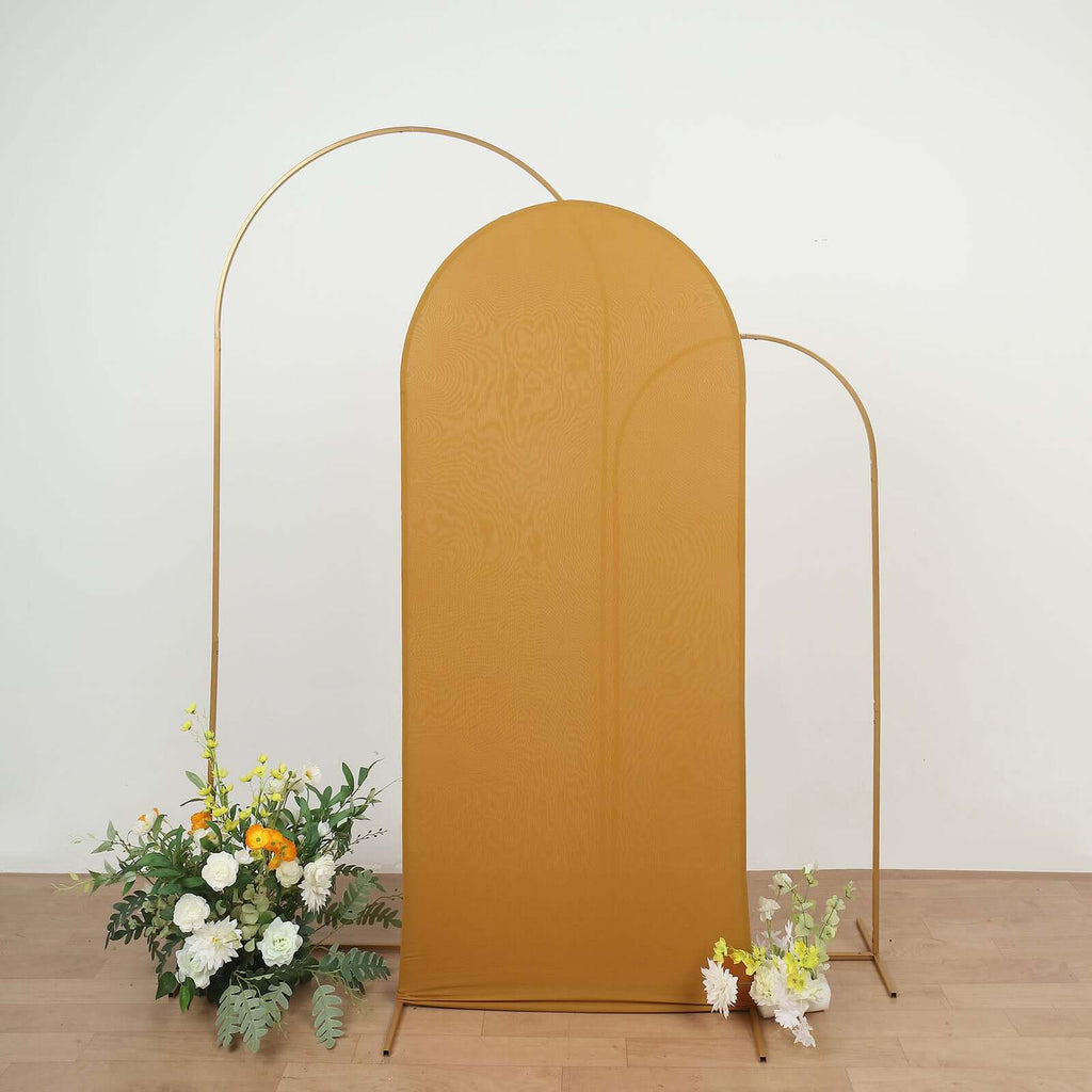 6ft Matte Gold Spandex Fitted Backdrop Cover | tableclothsfactory.com