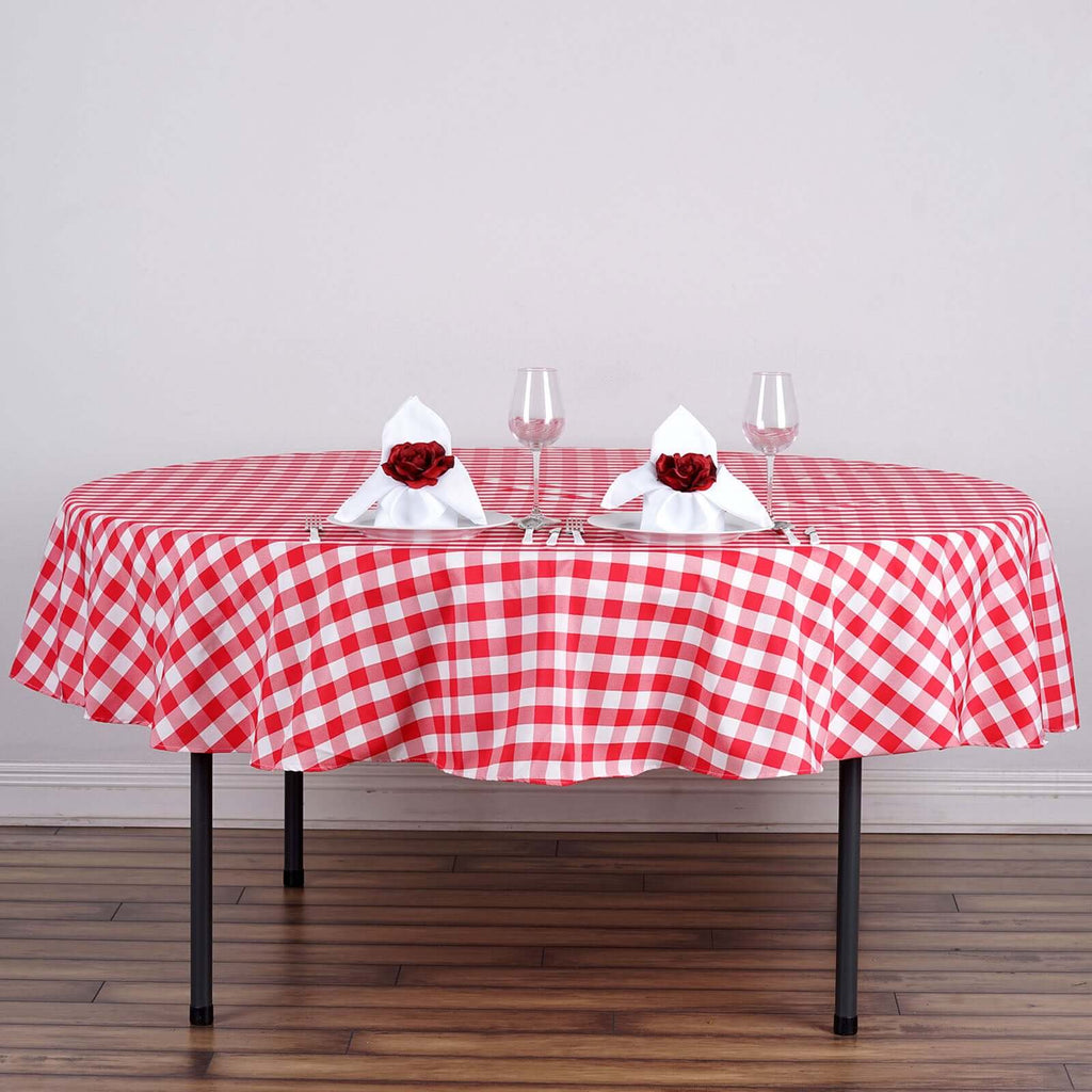 Checkered Round Tablecloth 70" White/Red by TableclothsFactory.com