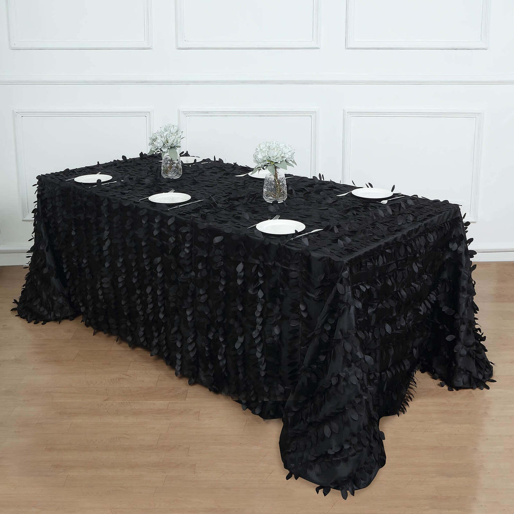 Leaf Taffeta Tablecloth 90"x156" Black by TableclothsFactory.com