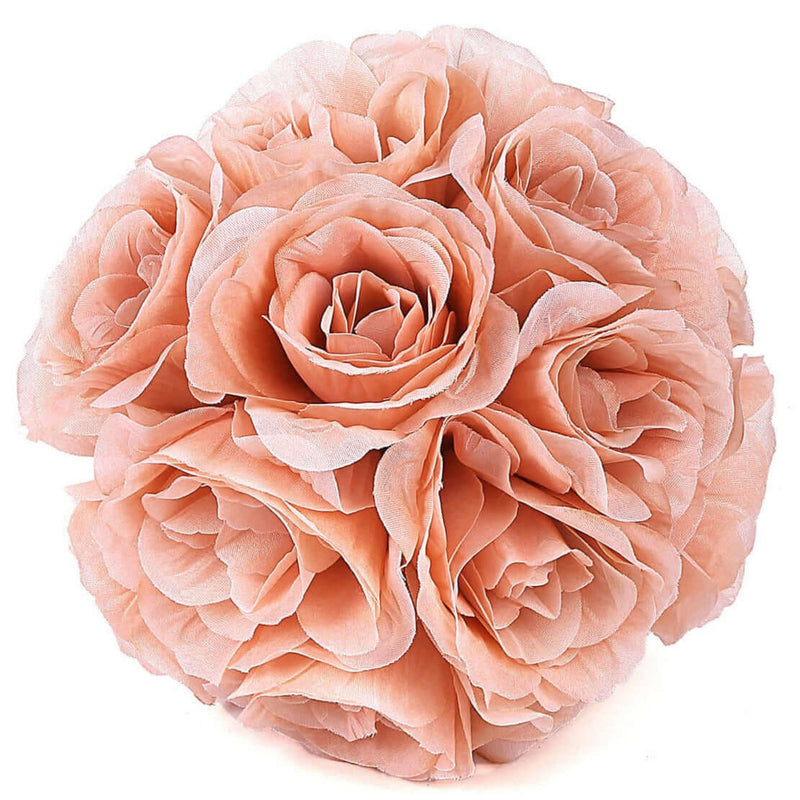 7" Red Artificial Silk Rose Kissing Ball | tableclothsfactory.com