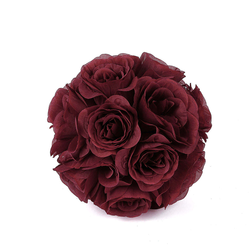 7" Red Artificial Silk Rose Kissing Ball | tableclothsfactory.com
