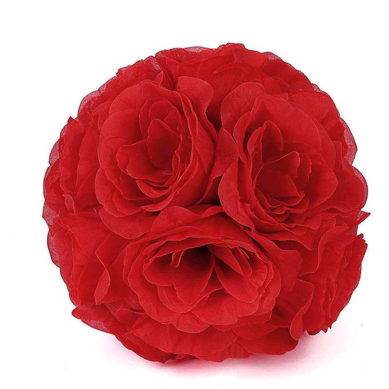 7" Red Artificial Silk Rose Kissing Ball | tableclothsfactory.com