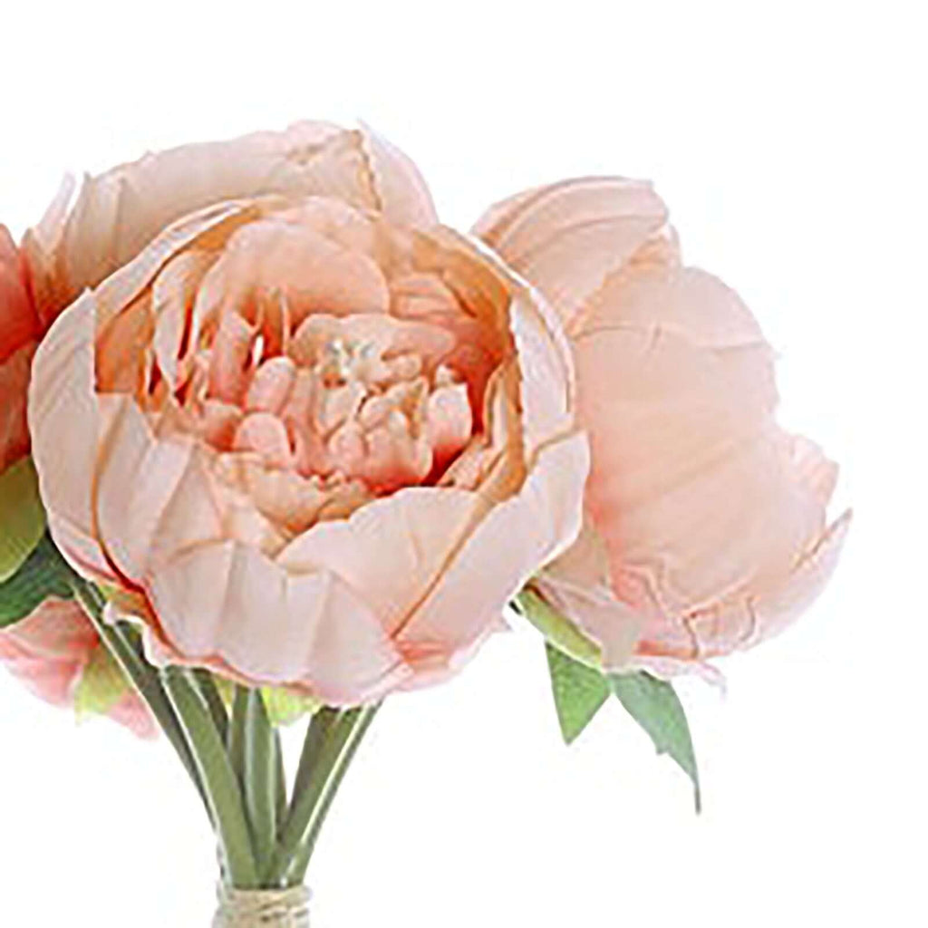 5 Flower Head Peach Peony Bouquet | Silk Peonies