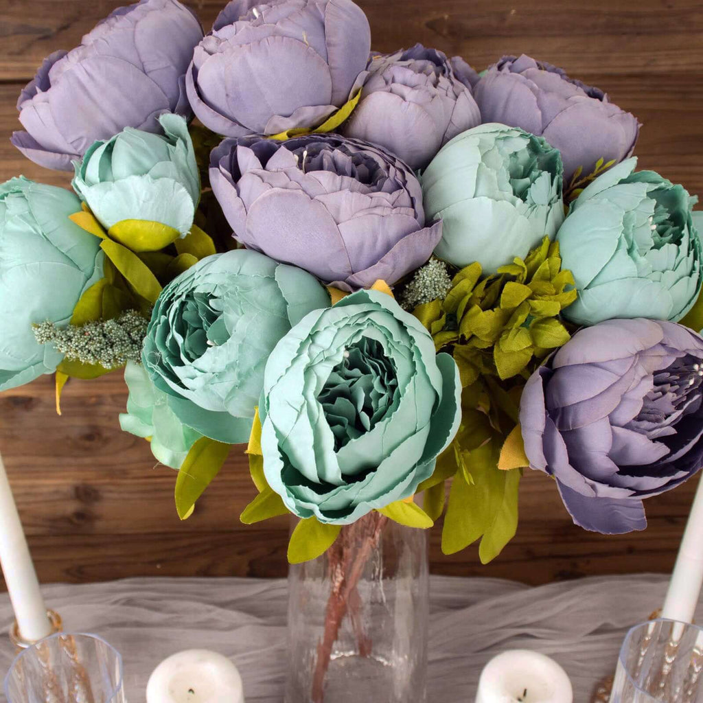 2 Pack | 19" Dusty Blue Artificial Peony Bouquets
