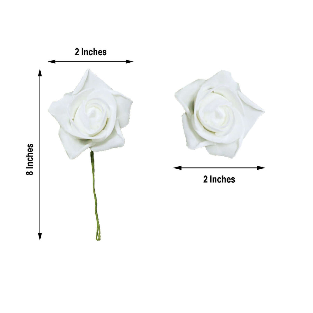 24 Roses | 2" White Foam Flowers With Stem